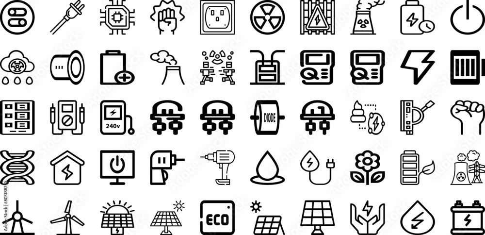 Set Of Power Icons Collection Isolated Silhouette Solid Icons Including ...