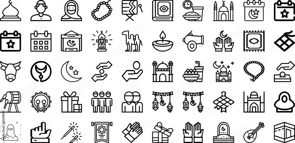 Set Of Muslim Icons Collection Isolated Silhouette Solid Icons ...