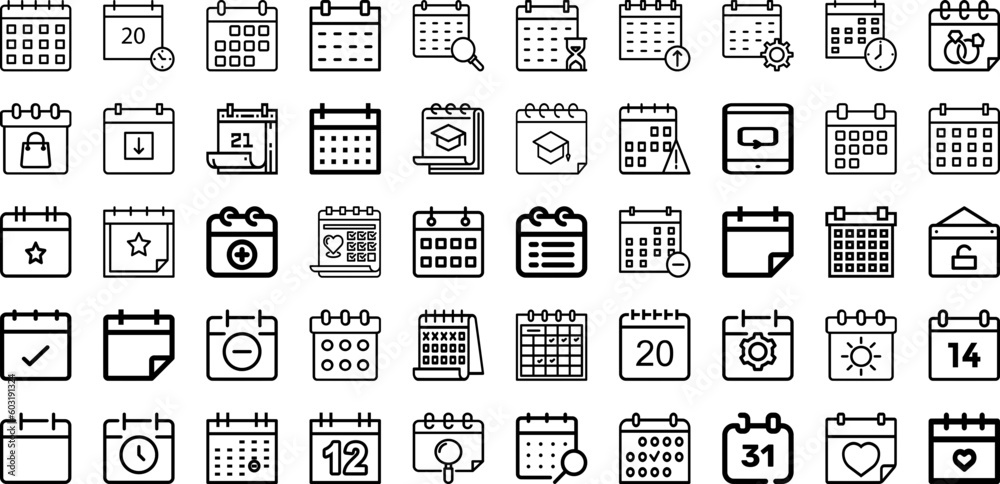 Set Of Calendar Icons Collection Isolated Silhouette Solid Icons ...