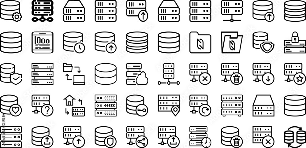 Set Of Database Icons Collection Isolated Silhouette Solid Icons ...