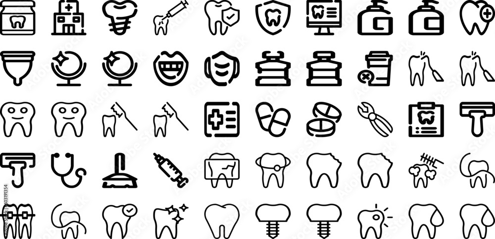 Set Of Dental Icons Collection Isolated Silhouette Solid Icons ...