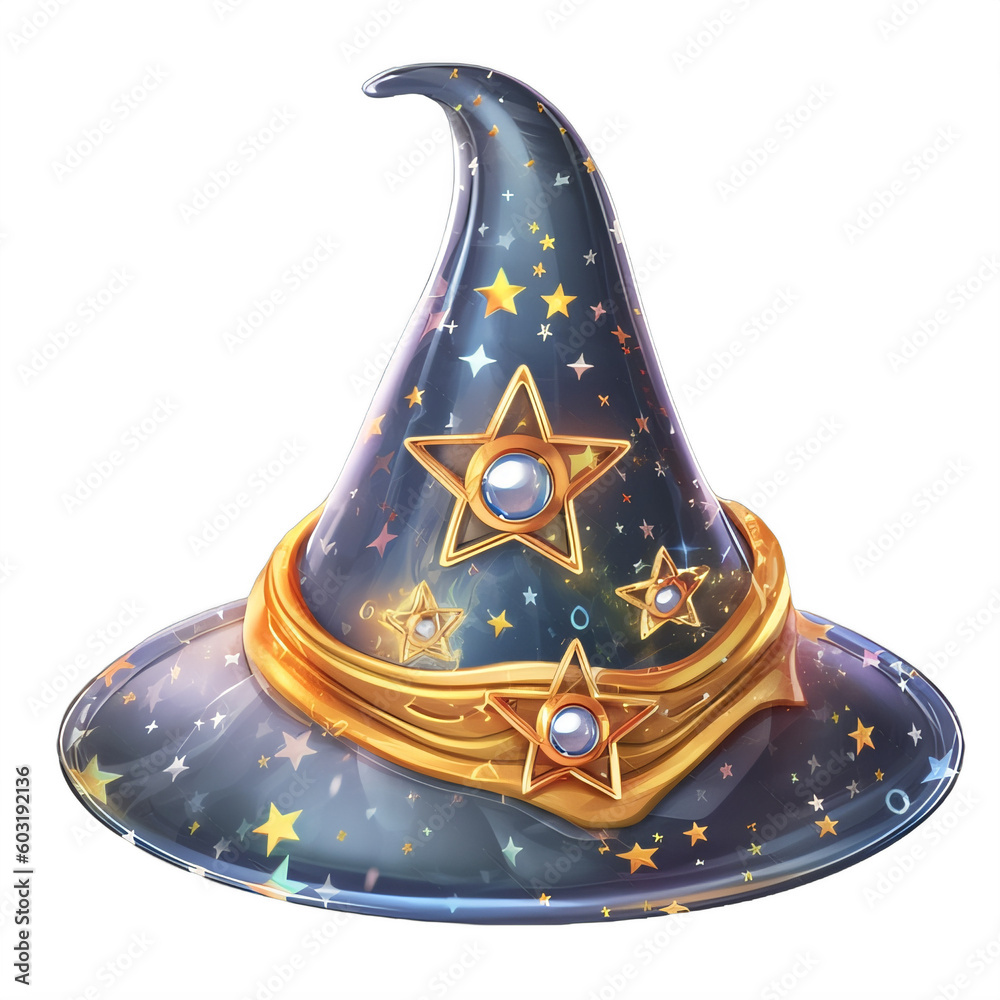 A wizard hat with stars and a star on it on a transparent background ...
