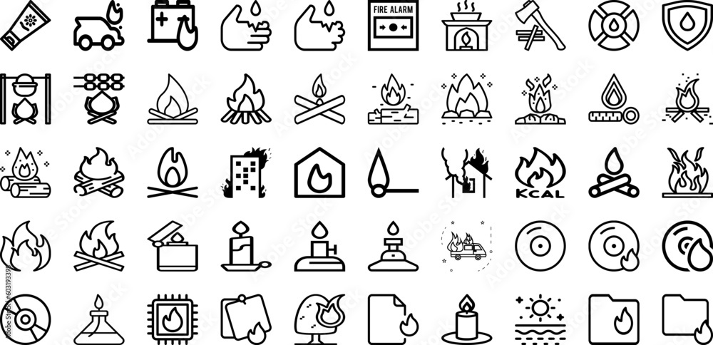 Set Of Burn Icons Collection Isolated Silhouette Solid Icons Including ...