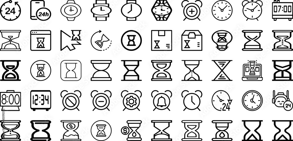 Set Of Hour Icons Collection Isolated Silhouette Solid Icons Including ...