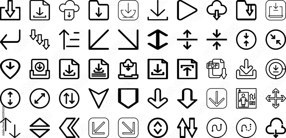 Set Of Down Icons Collection Isolated Silhouette Solid Icons Including ...