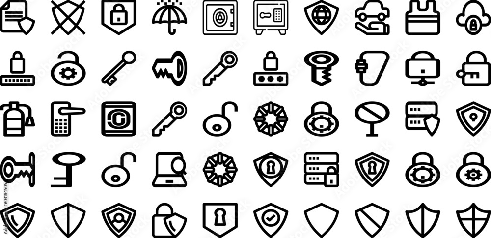 Set Of Safe Icons Collection Isolated Silhouette Solid Icons Including ...