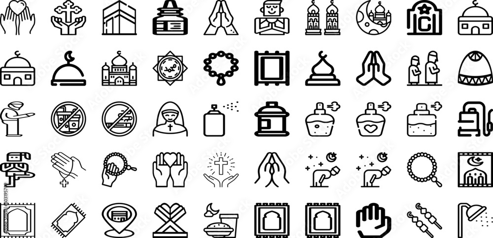 Vetor de Set Of Pray Icons Collection Isolated Silhouette Solid Icons ...