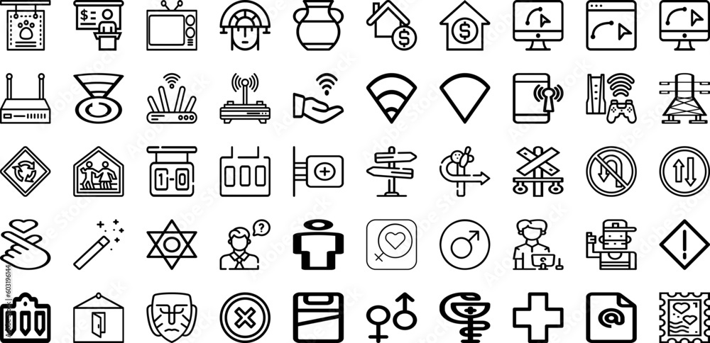 Set Of Sign Icons Collection Isolated Silhouette Solid Icons Including ...
