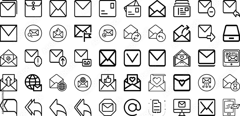 Set Of Mail Icons Collection Isolated Silhouette Solid Icons Including ...