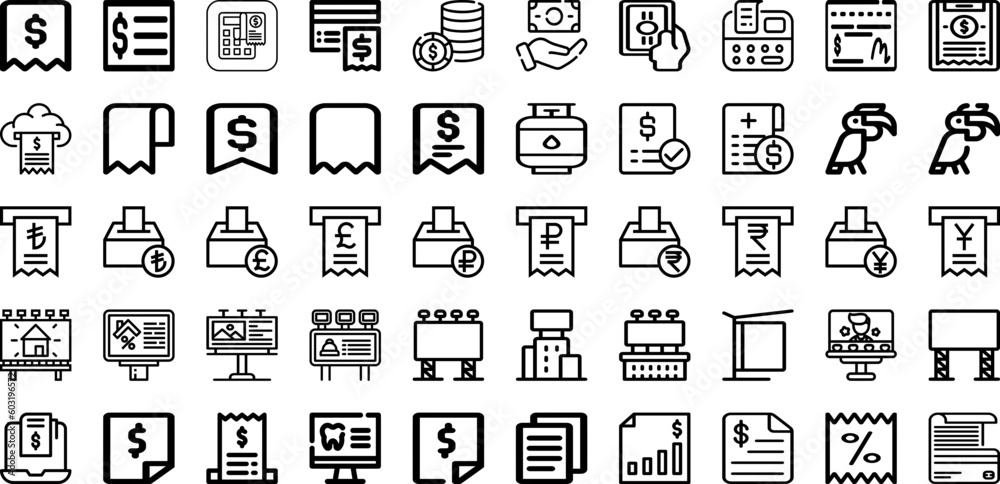 Set Of Bill Icons Collection Isolated Silhouette Solid Icons Including ...