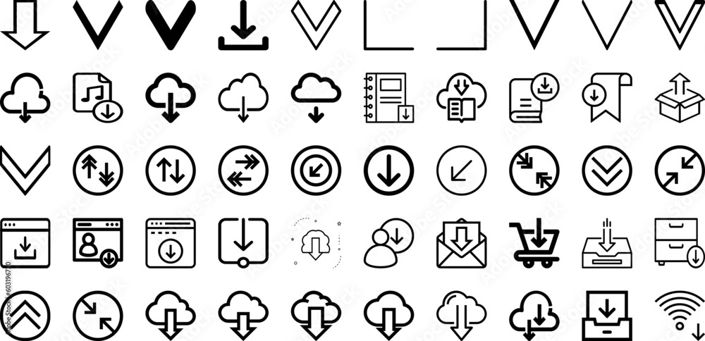 Set Of Down Icons Collection Isolated Silhouette Solid Icons Including ...