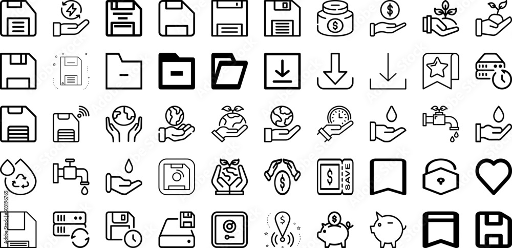 Set Of Save Icons Collection Isolated Silhouette Solid Icons Including ...