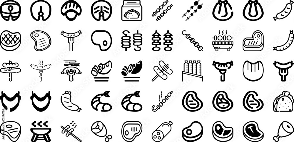 Set Of Meat Icons Collection Isolated Silhouette Solid Icons Including ...