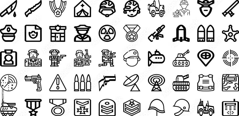 Set Of Army Icons Collection Isolated Silhouette Solid Icons Including ...