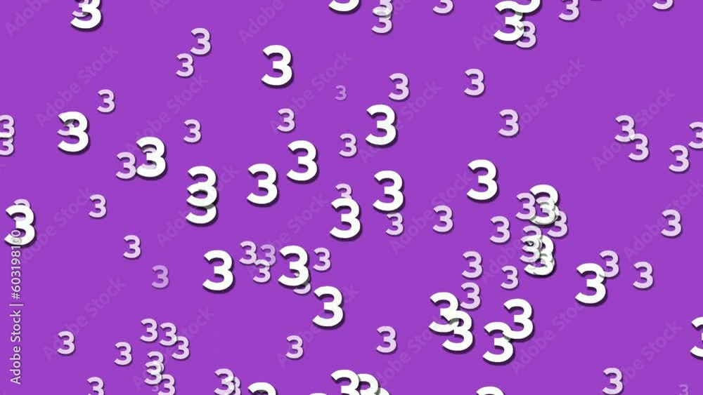 Moving up number three 3 sign symbol animation on purple background ...
