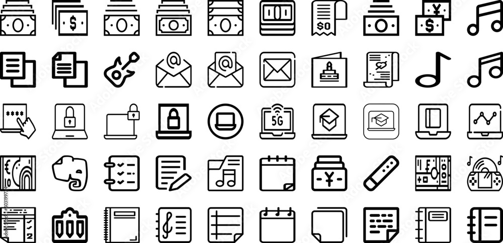Set Of Note Icons Collection Isolated Silhouette Solid Icons Including ...