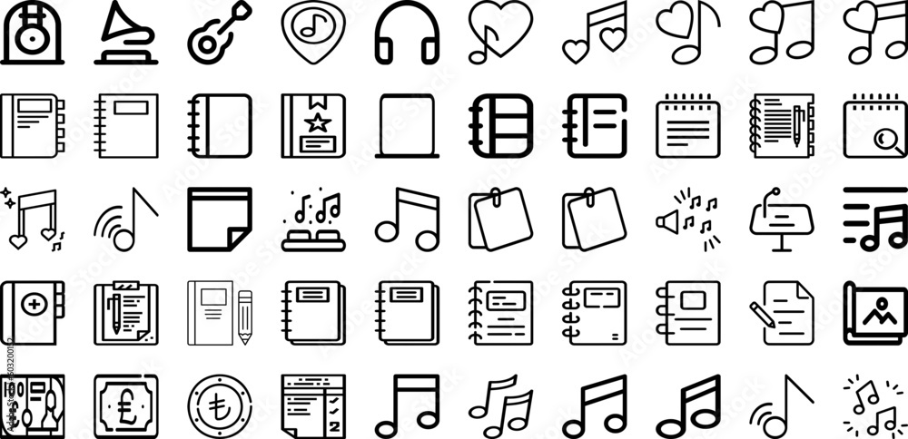 Set Of Note Icons Collection Isolated Silhouette Solid Icons Including ...