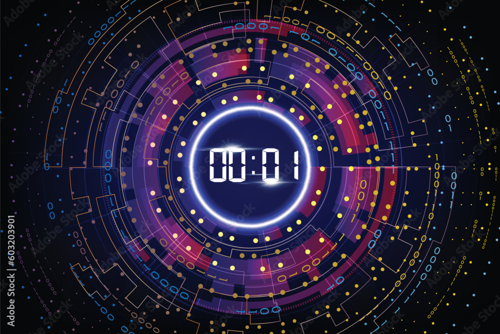 Abstract Futuristic Technology Background with Digital number timer ...