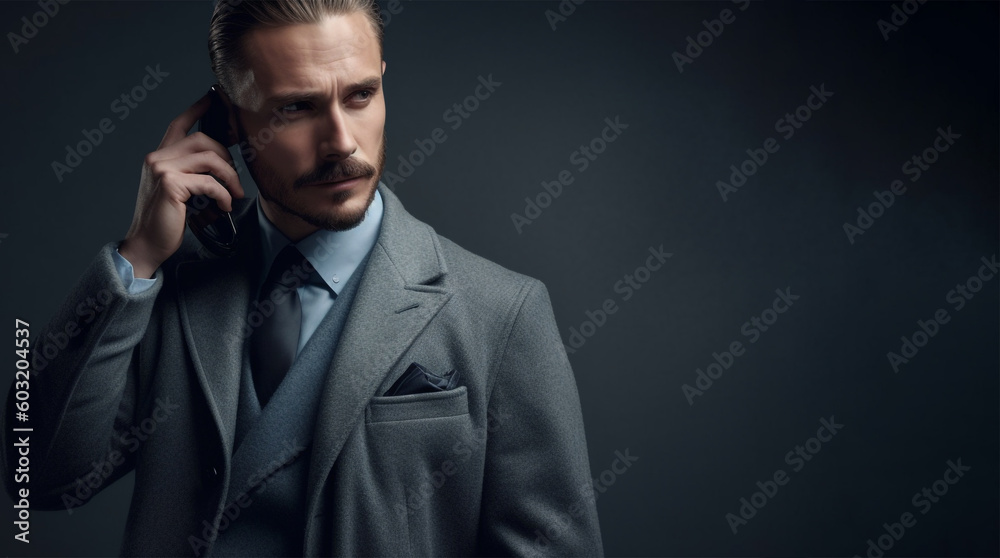 Generative Ai. a man in a suit talking on a cell phone Stock ...