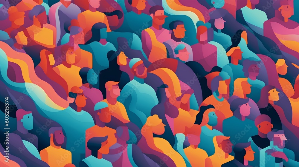Stylized illustration of an abstract crowd, symbolizing diversity and ...