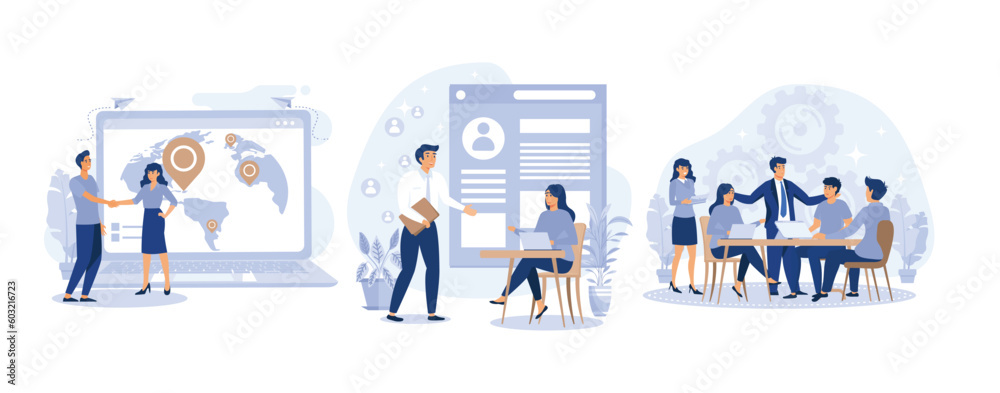 Employment stages concept, Expat work, job interview, teamwork ... Employment stages concept, Expat work, job interview, teamwork ...
