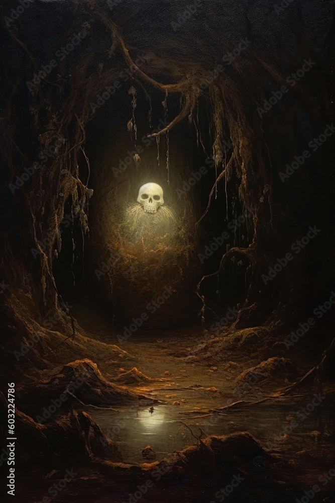 horror oil textured spooky ghost skull cave light shining ambient album ...