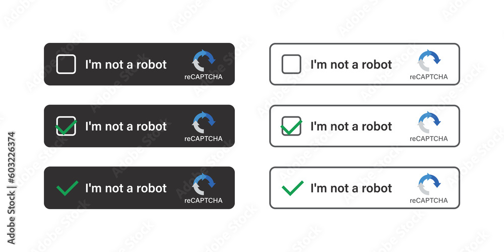 Various Captcha Icons I Am Not A Robot Computer Security Code Set Of