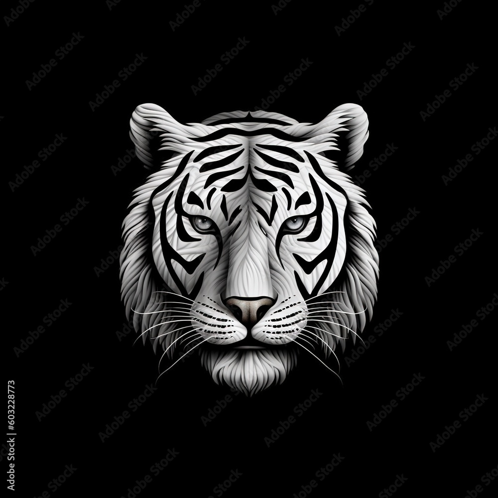 Tiger head face logo or icon in white on black background ...