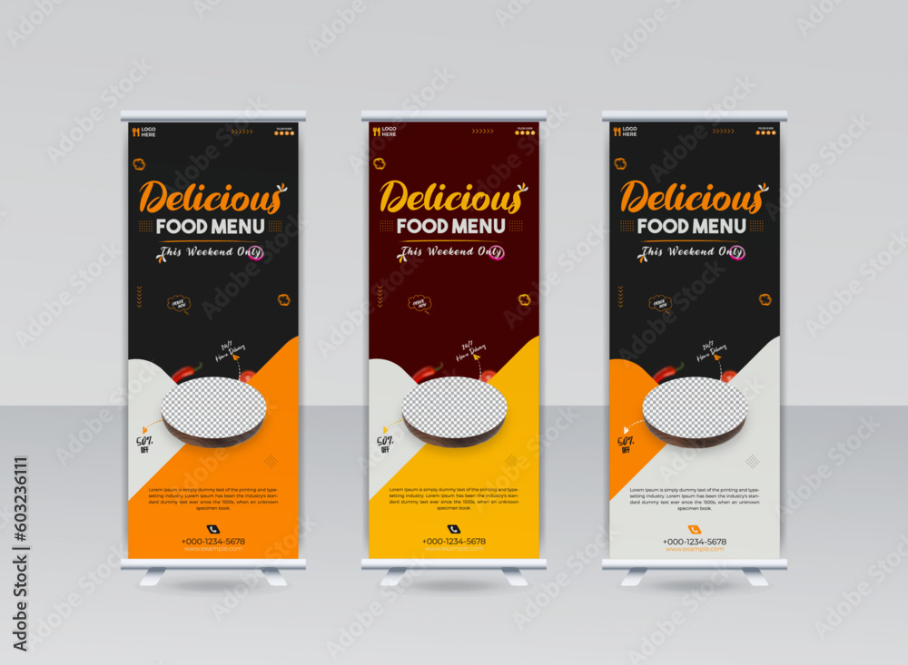 Super delicious food menu roll up banner design template Stock Vector ...