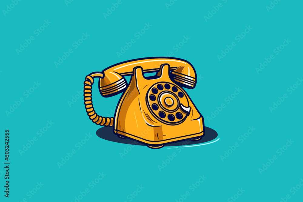 Doodle inspired Rotary phone, cartoon sticker, sketch, vector ...