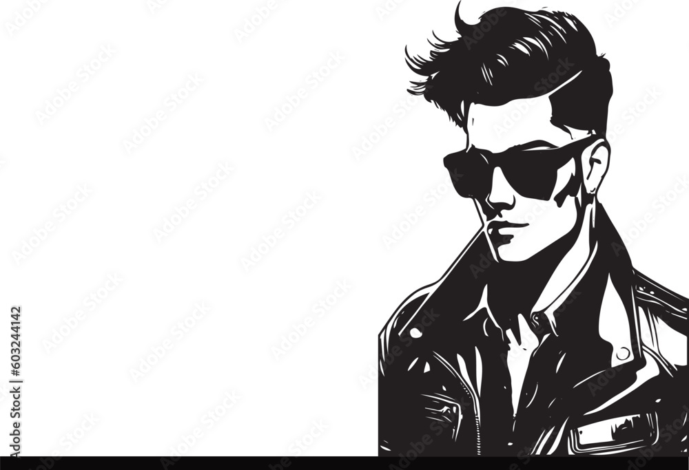 Rebellious Retro Cool: Sketch of a 90s Comic-Style Man Rocking 'n ...