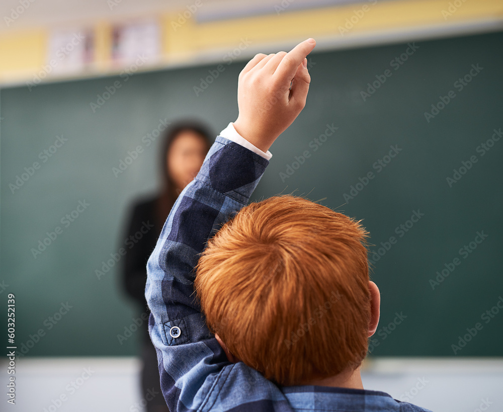 Child, question and student in classroom with question for teacher ...