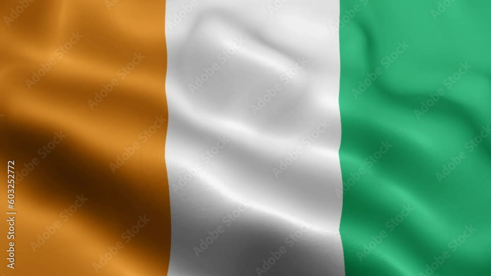 4k render Ivory Coast Flag video waving in wind Chromakey animation ...