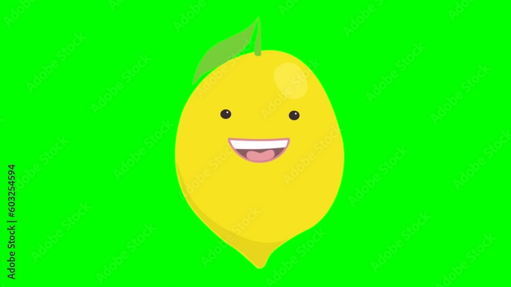 Cartoon talking lemon loop with alpha channel. Vegetable animation on a ...
