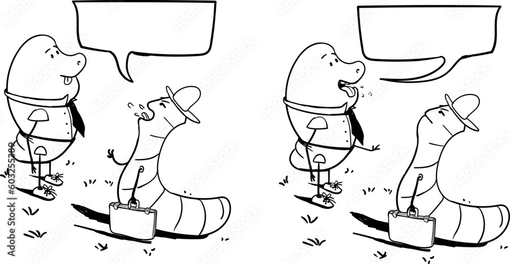 Two funny civil servants or business characters communicate with each ...