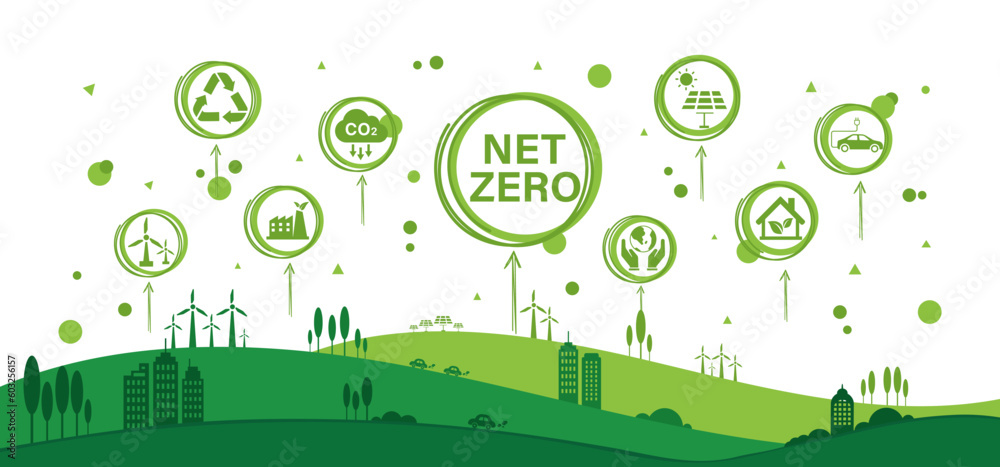 Net zero and carbon neutral concept. Net zero greenhouse gas emissions ...
