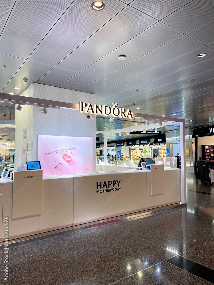 Pandora store in the shopping mall. World's biggest famous jewellery ...