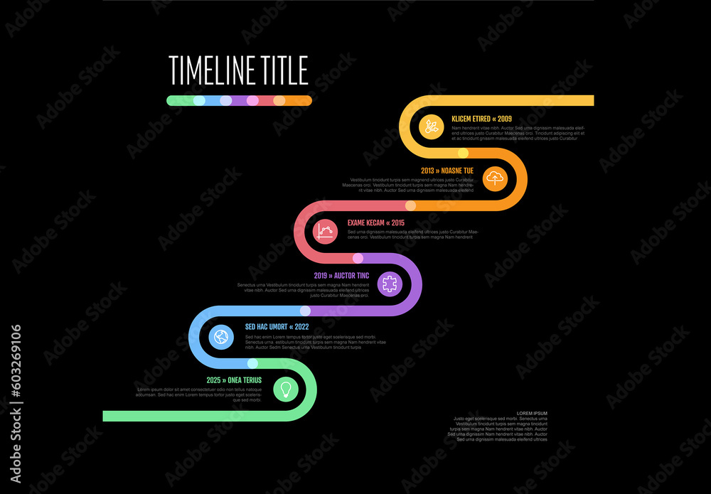 Dark Infographic Company Milestones curved thick line Timeline Template ...