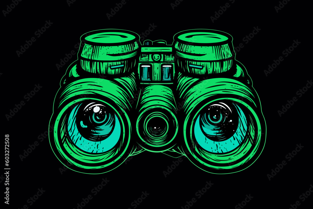 Doodle inspired Binocular night vision device, cartoon sticker, sketch ...