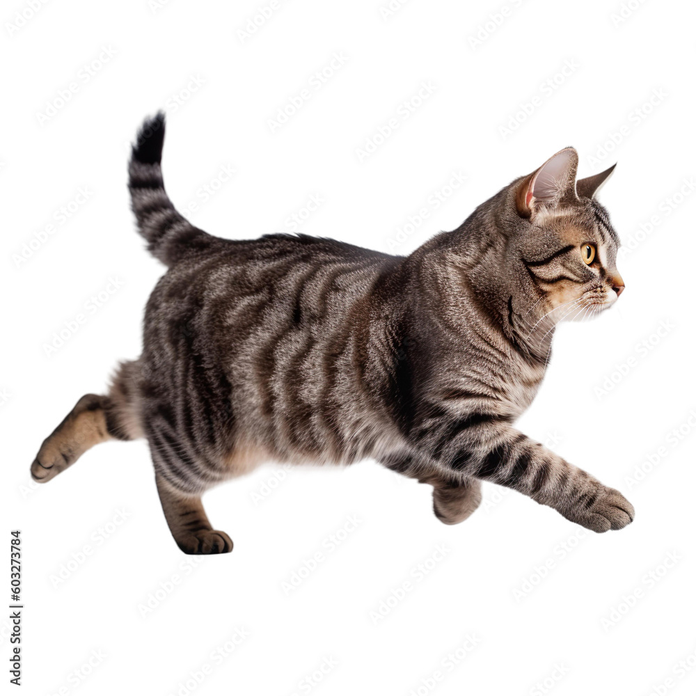 side view of animal cat running on transparent background, Generative ...