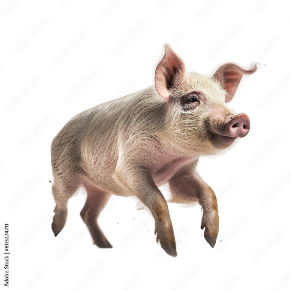 side view of animal pig running on transparent background, Generative ...