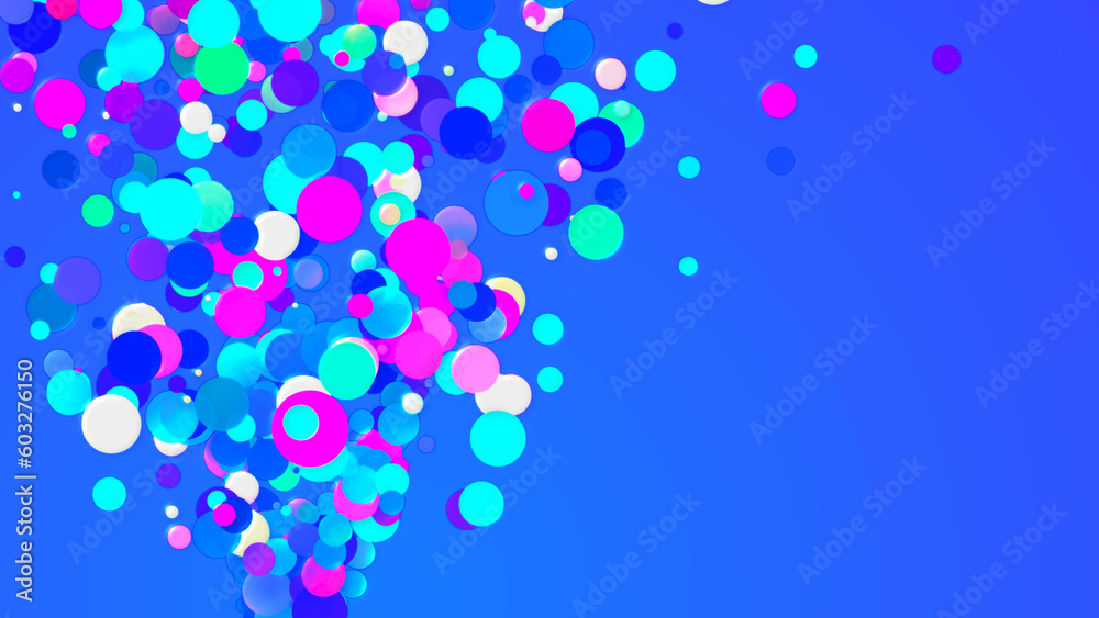 Flying colorful balls in light space. Moving flying round spheres ...