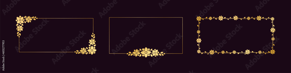 Vektorová grafika „Rectangle gold floral frame set. Luxury golden ...