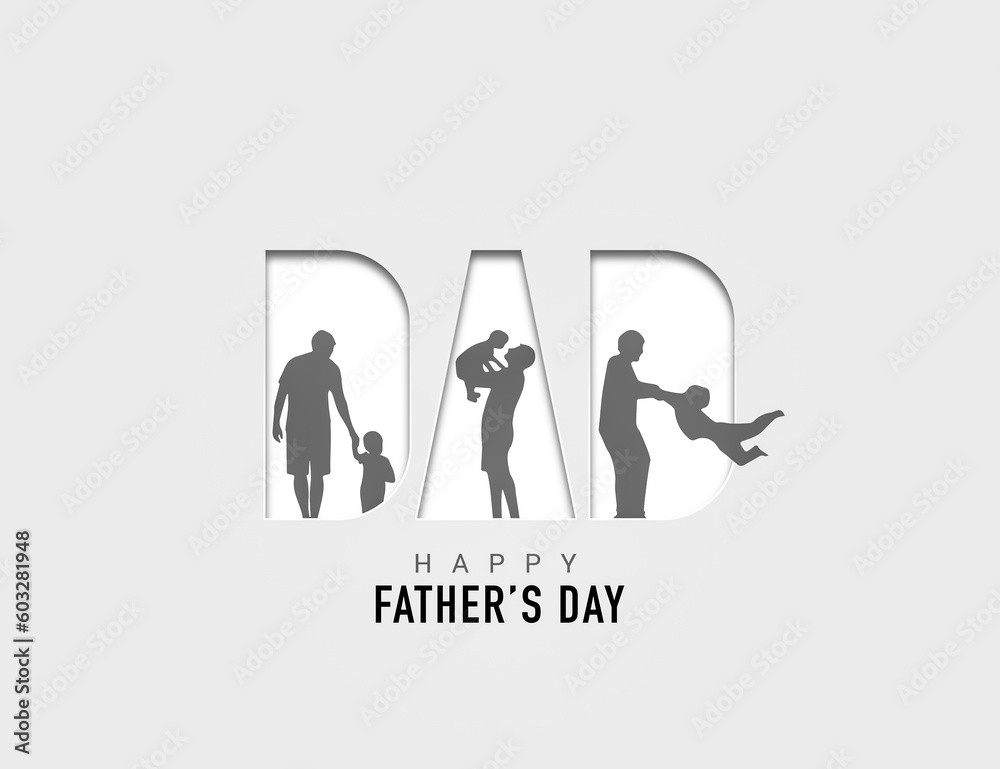 Happy Father's Day paper cut card template background of dad with child ...