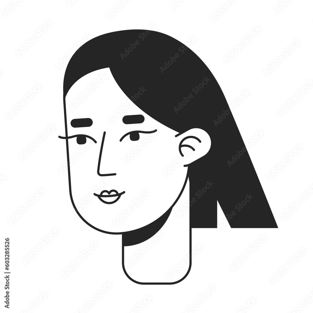 Smiling young asian woman with chin length hair monochrome flat linear ...