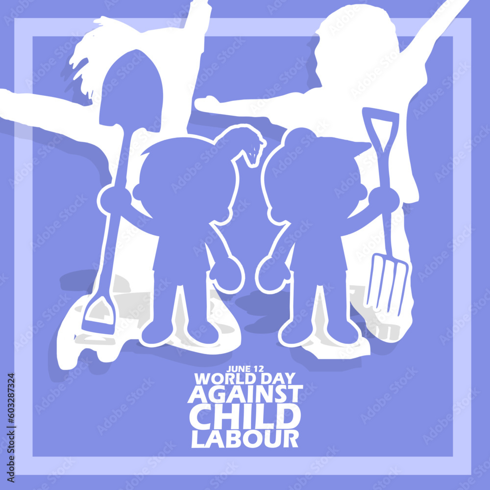 Two child workers holding work tools such as shovels and forks with ...