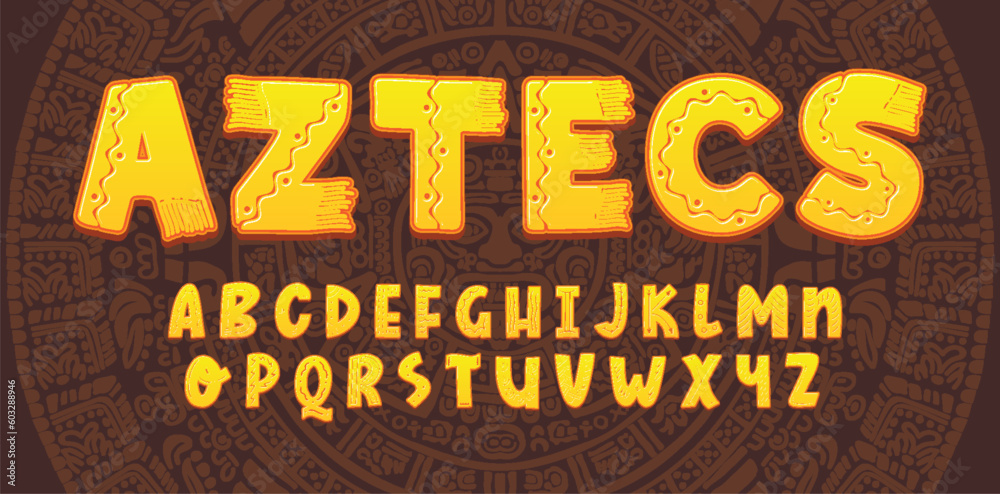Tribal Aztec Alphabet. Vector ethnic letters with peru decorations ...