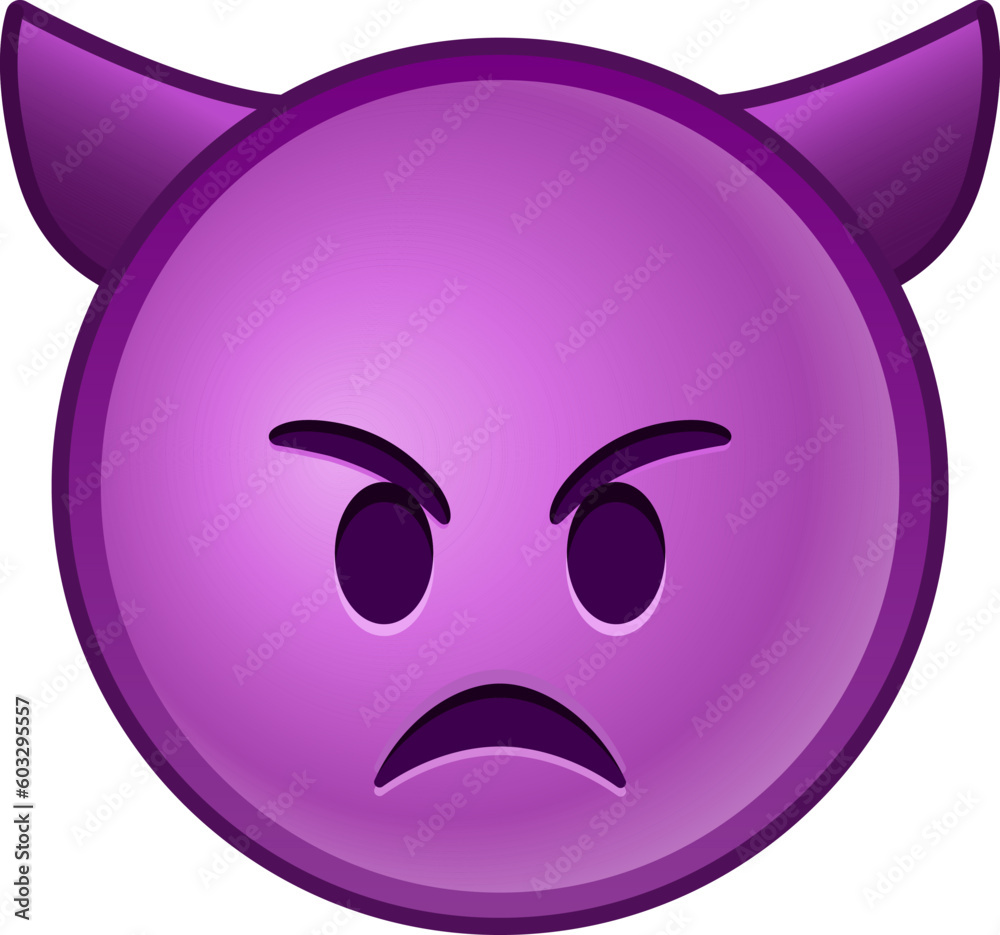 Top quality emoticon. Evil devil emoji. Happy purple emoticon with ...
