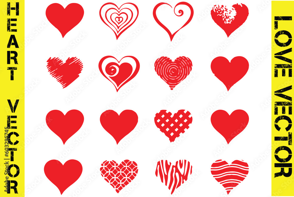 Heart symbol shapes vector image, Heart icons colored vector image ...