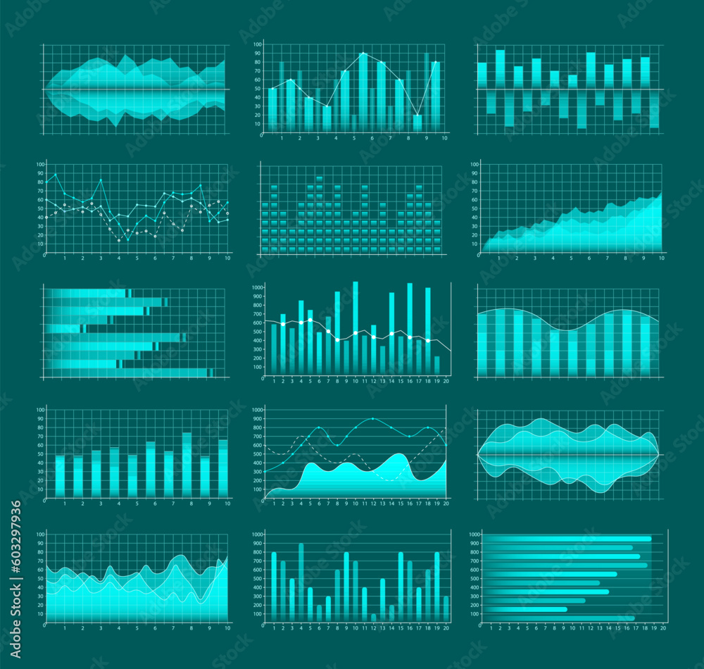 Business data market elements dot bar pie charts diagrams and graphs ...